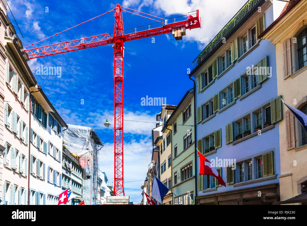 View on modernizaiton of old buildings in Zurich downtown Stock Photo ...