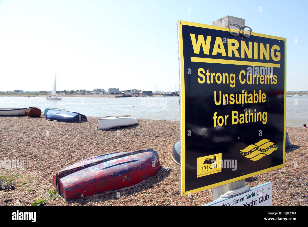 warning sign River Deben Bawdsey Suffolk Stock Photo - Alamy