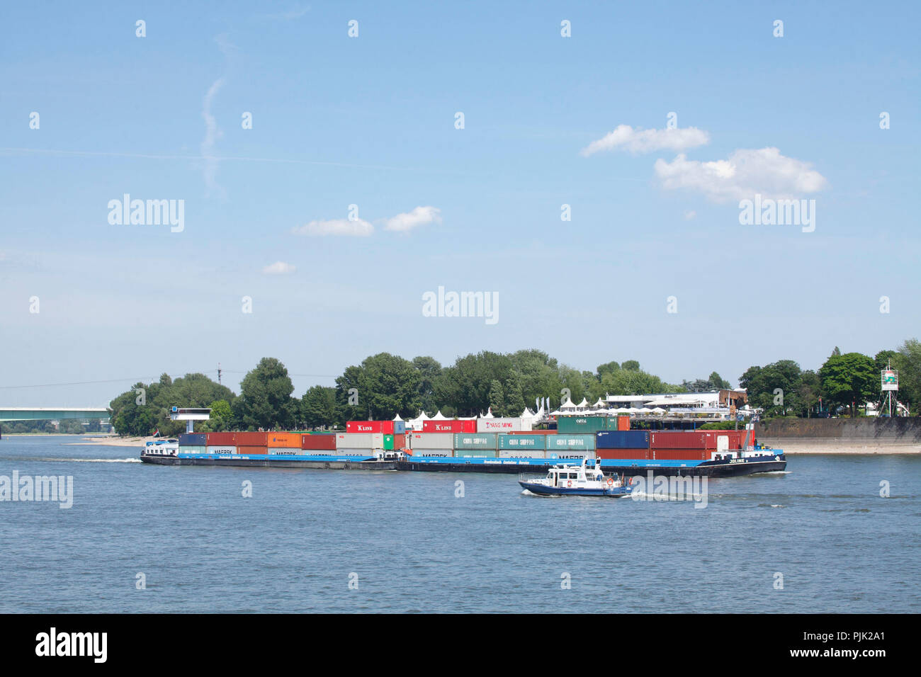 Barge, Rhine, Restaurant Rheinterrassen in Deutz, Cologne, North Rhine ...