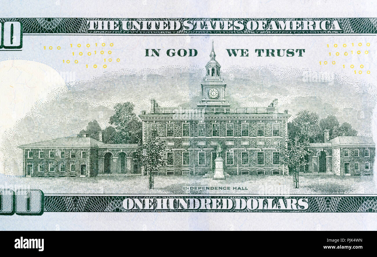 Independence Hall on a new edition hundred dollar bill. High resolution ...