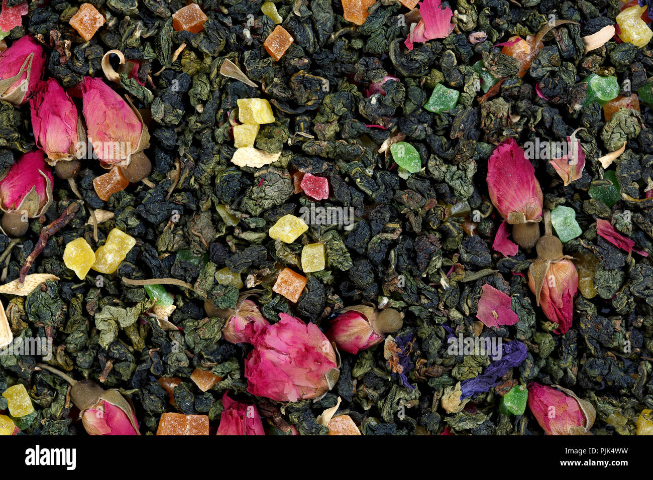 Mixture herbal floral fruit tea with petals and dry berries. High ...