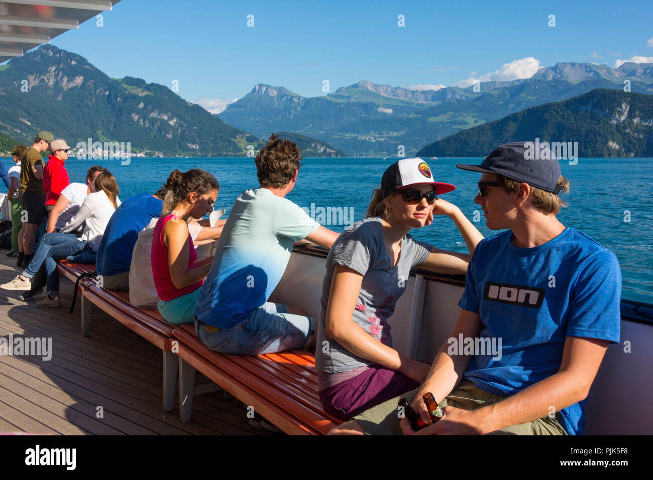 Ride on paddle steamer on Lake Lucerne, Canton Lucerne, Switzerland ...