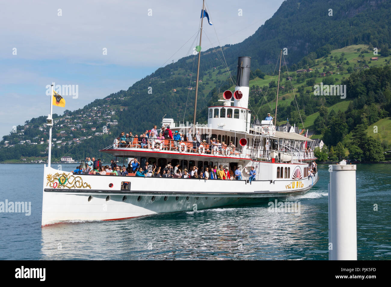 Ride on paddle steamer on Lake Lucerne, Canton Lucerne, Switzerland ...