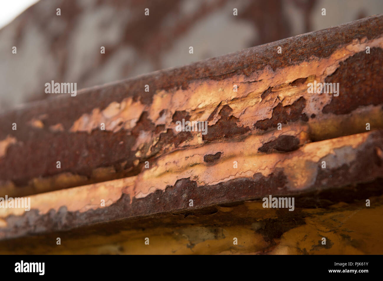 Close up of rusty iron with chipped Paint. Old stained metal rusting ...