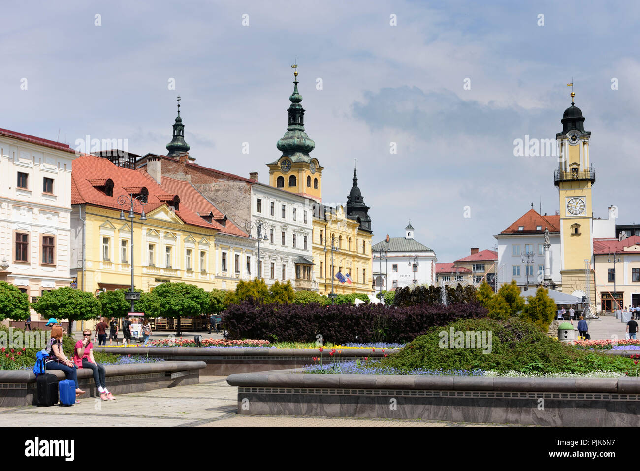 View to city castle and clock tower in slovakia hi-res stock ...