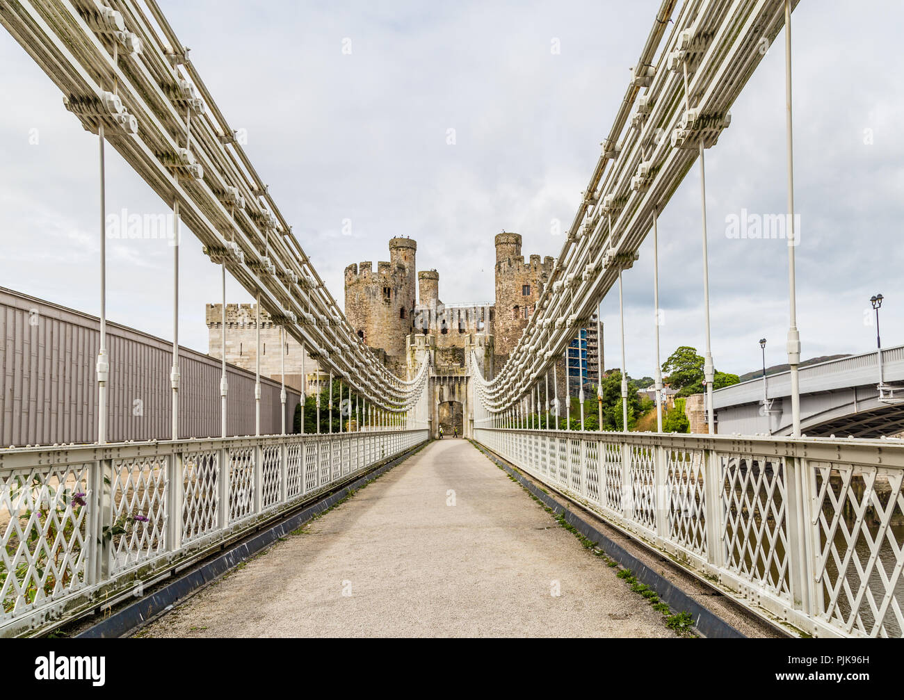 Conwy Castle and Conwy Suspension Bridge, Wales UK Stock Photo - Alamy