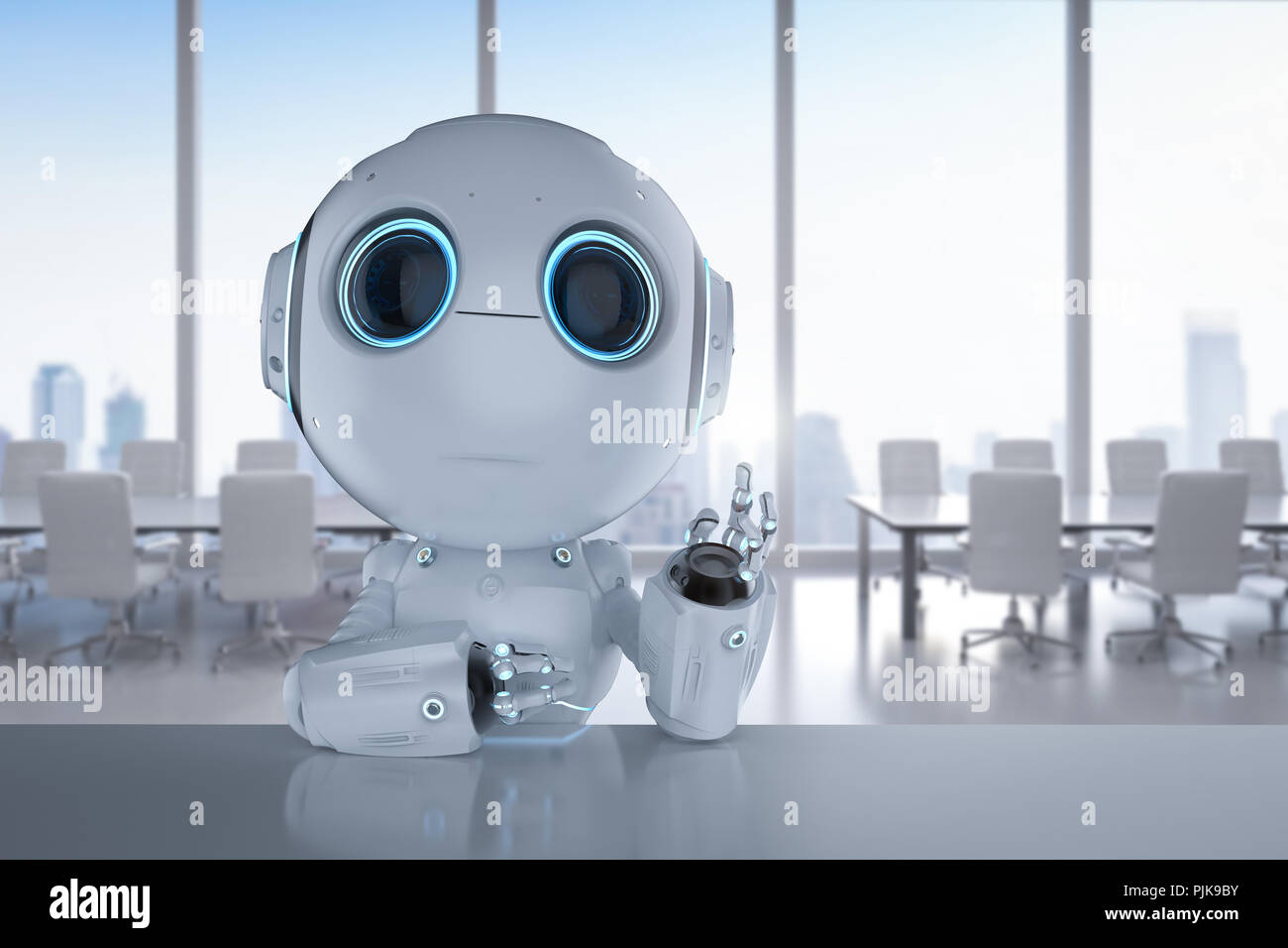 3d rendering cute artificial intelligence robot with computer notebook Stock Photo - Alamy