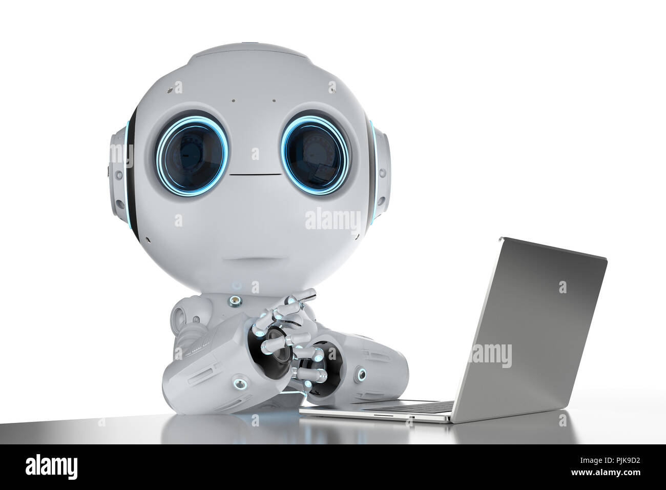 3d rendering cute artificial intelligence robot with computer notebook Stock Photo - Alamy