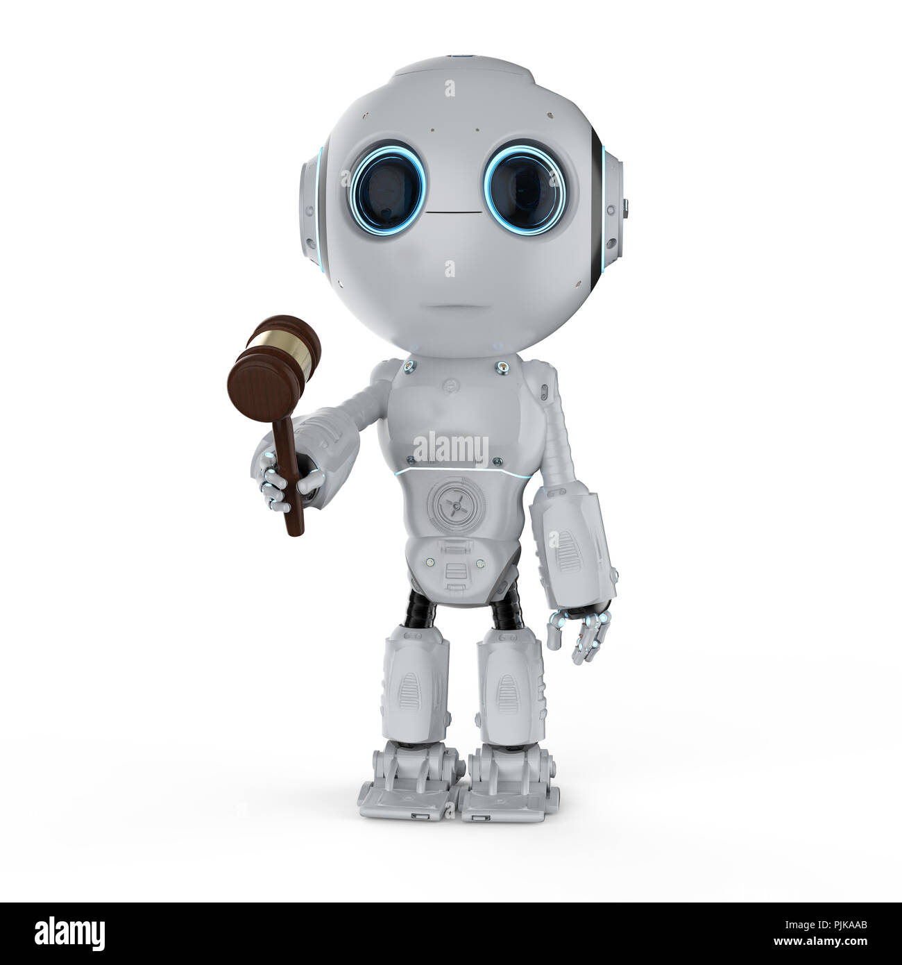 Internet law concept with 3d rendering cute robot hold gavel judge ...