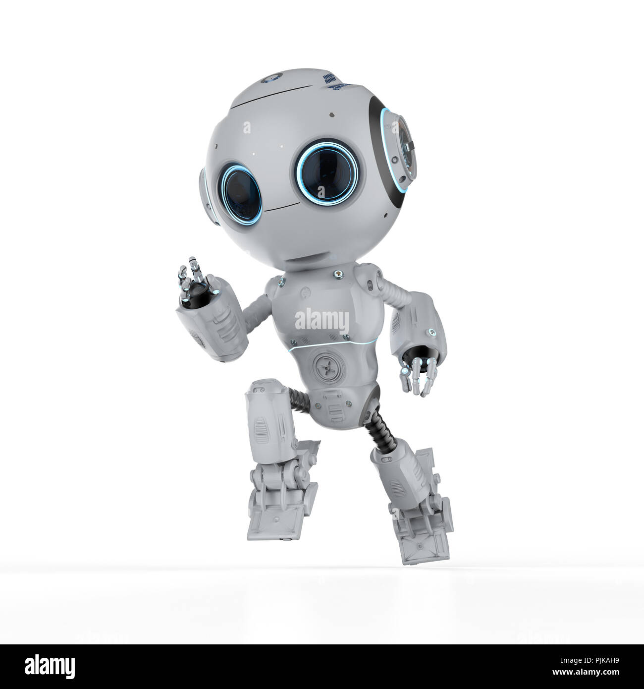 3d rendering cute artificial intelligence robot run on white background ...