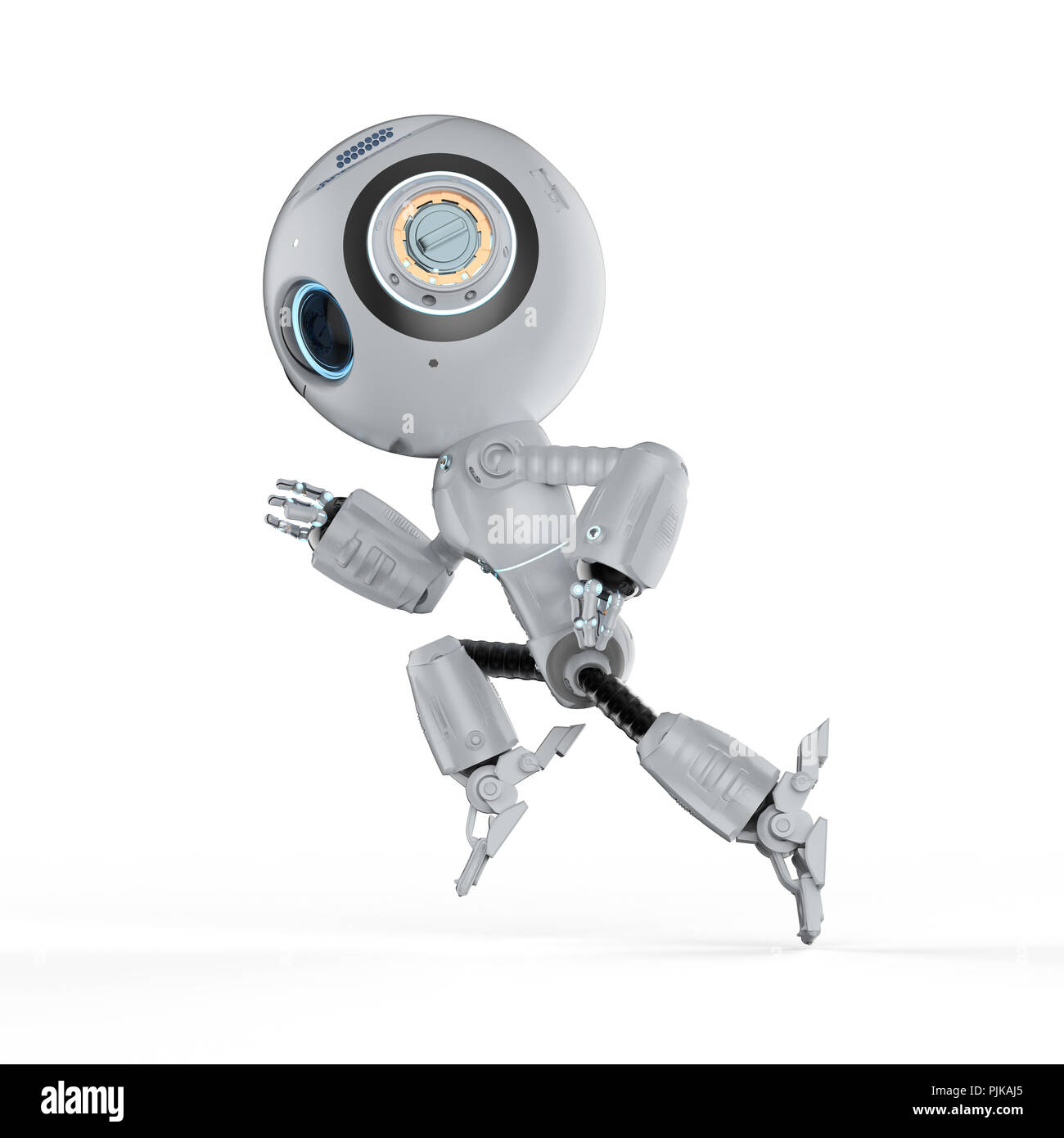 3d rendering cute artificial intelligence robot run on white background ...