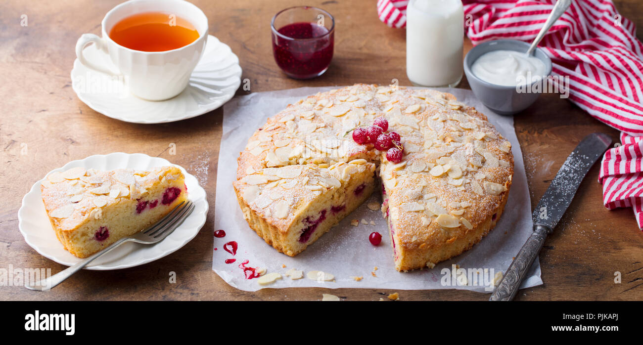 Almond and raspberry cake, Bakewell tart. Traditional British pastry ...