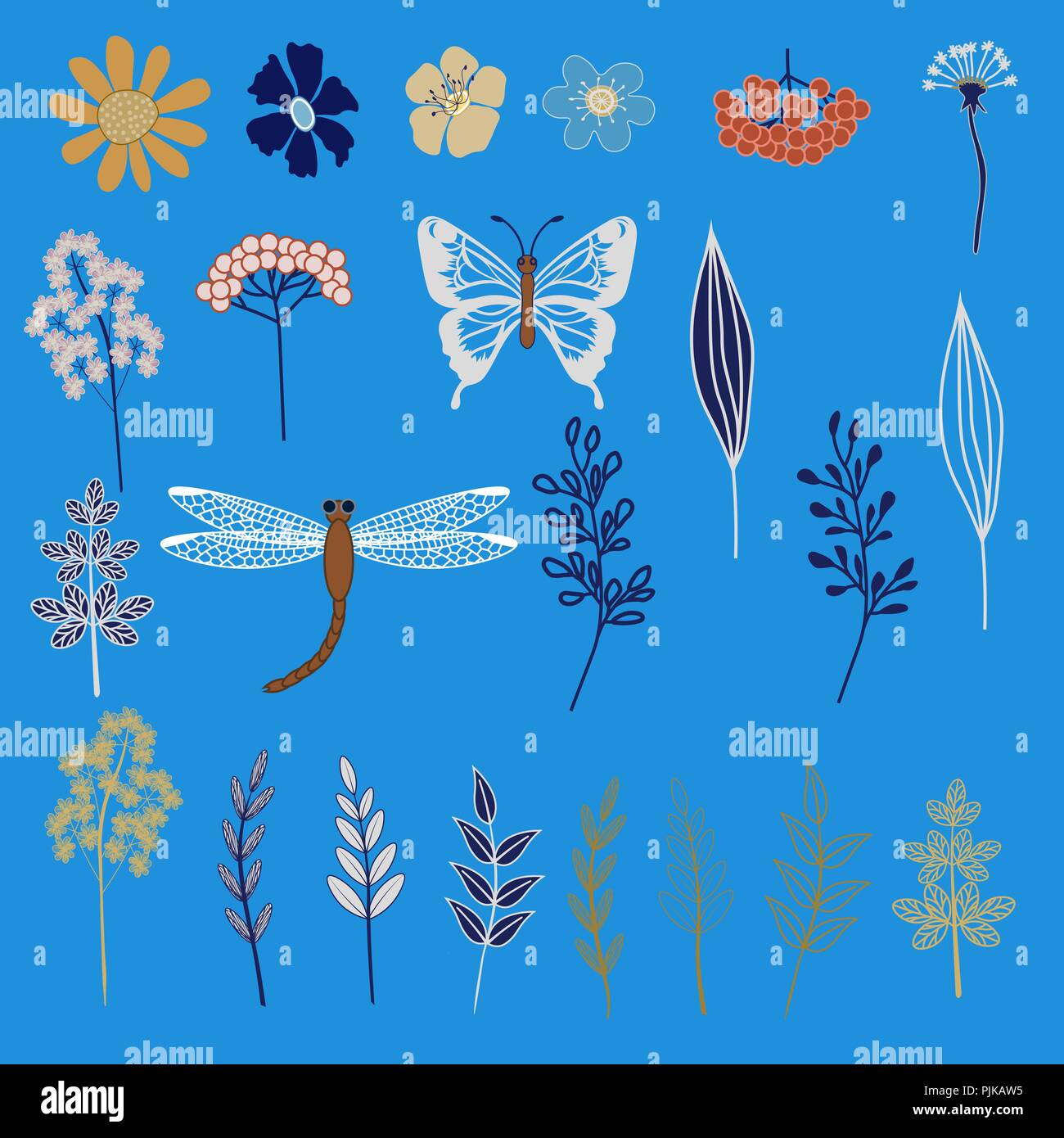 retro elements, flowers and butterflies Stock Vector Image & Art - Alamy