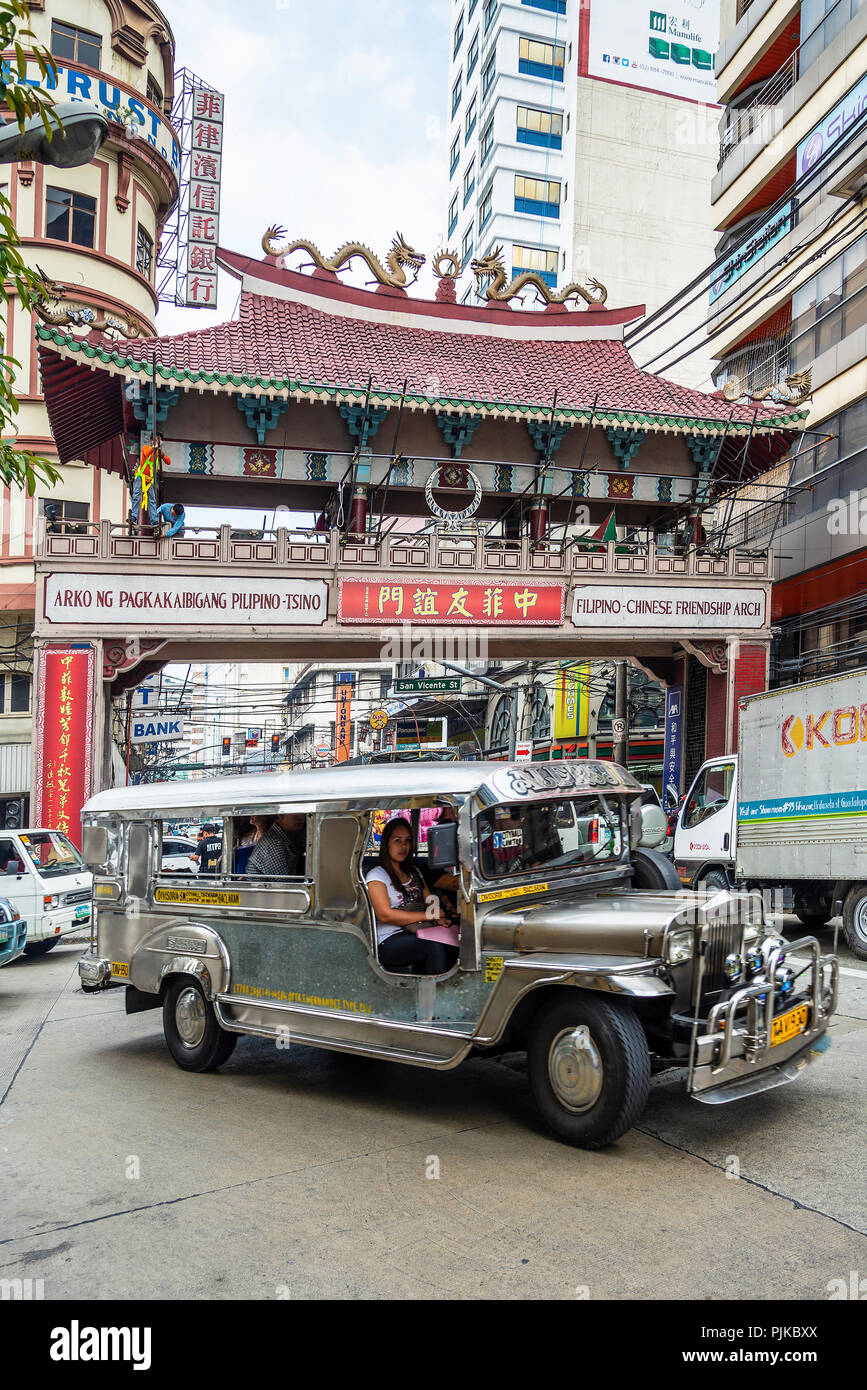 jeepney bus local transport traffic in downtown manila city street in ...