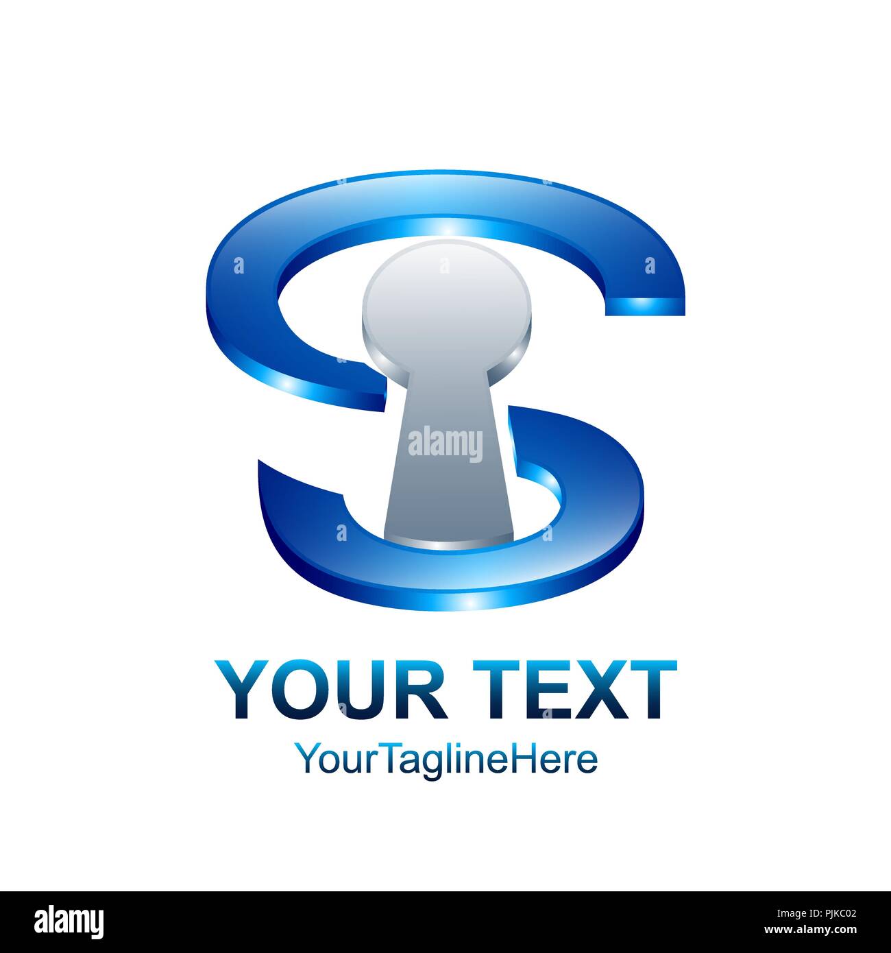 Letter S logo design template colored silver blue key hole design for ...