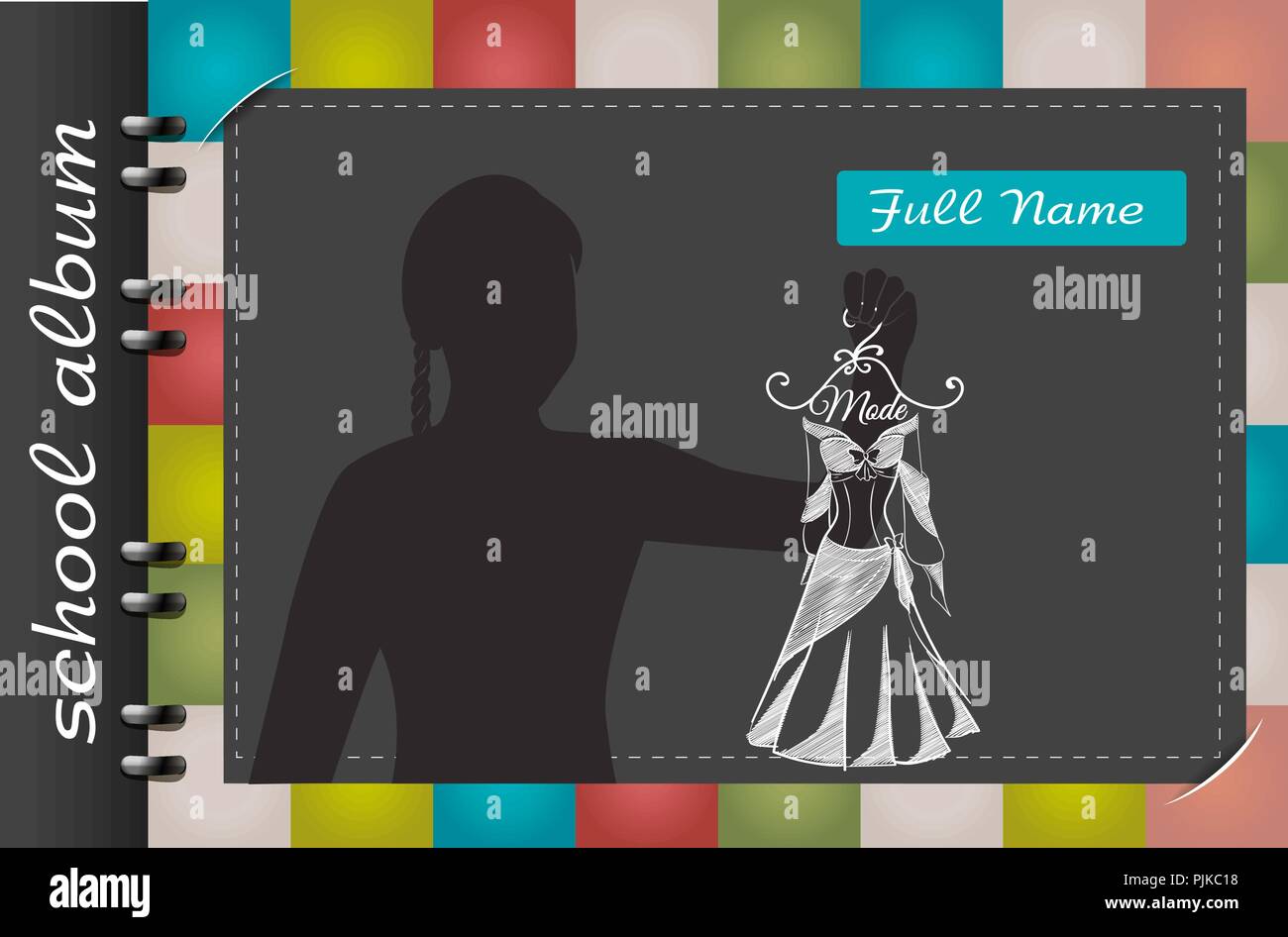 template of a school album, in the form of a silhouette of a child with ...