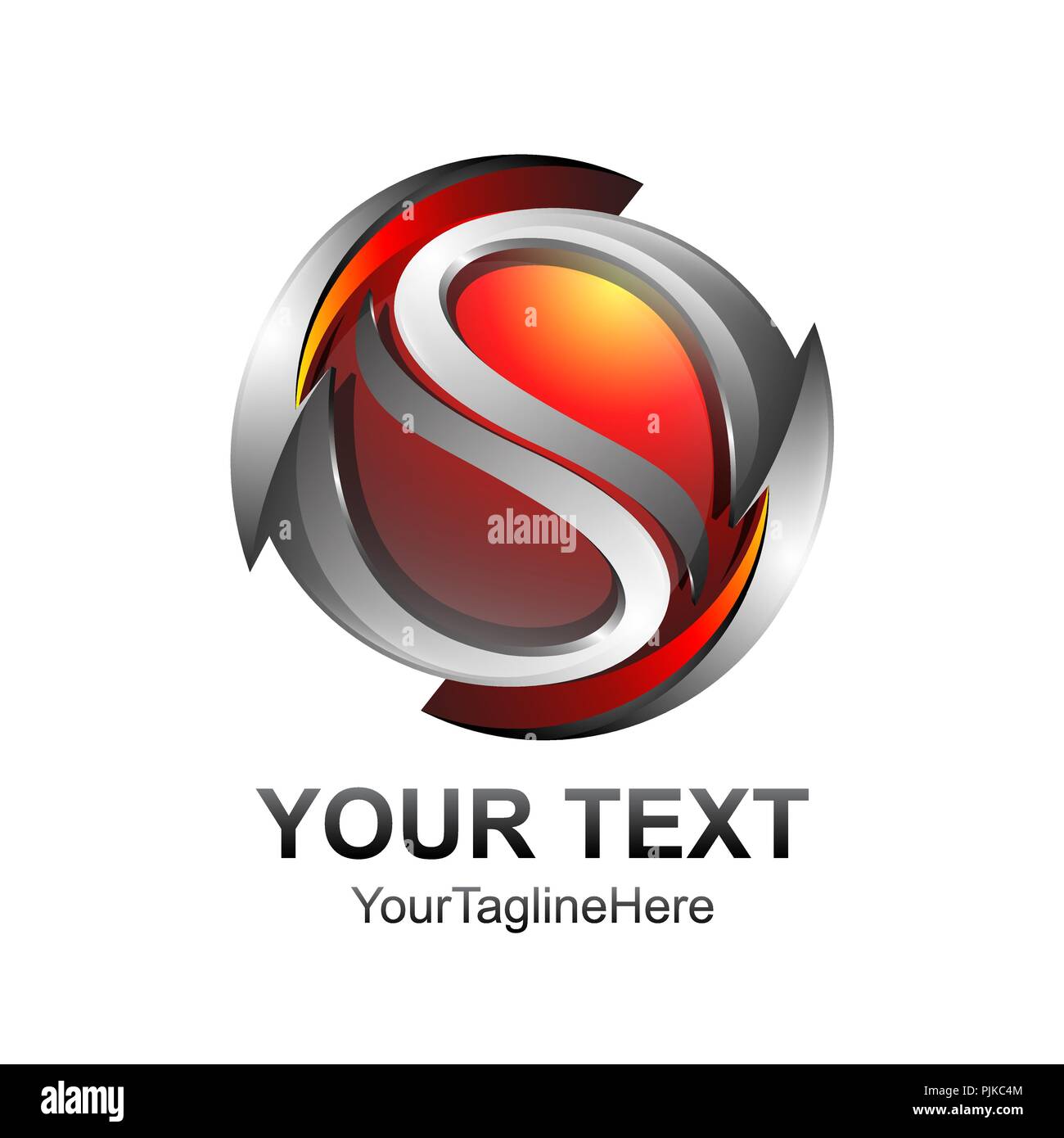 Letter S logo design template colored red silver circle lightning ...