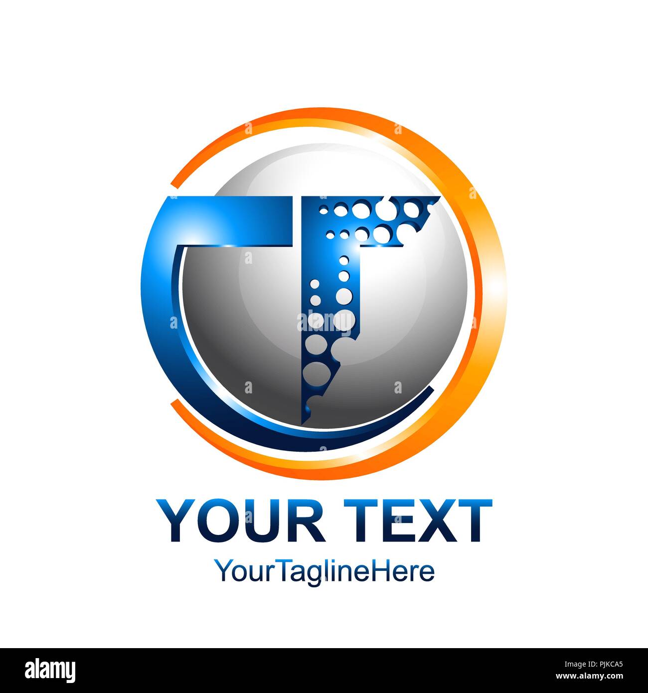 Initial letter T logo template colored orange blue circle sphere design ...