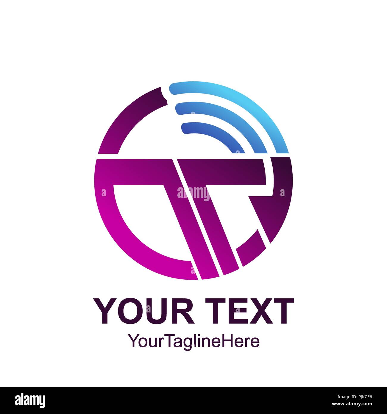Initial letter T logo template colored purple circle signal design for ...