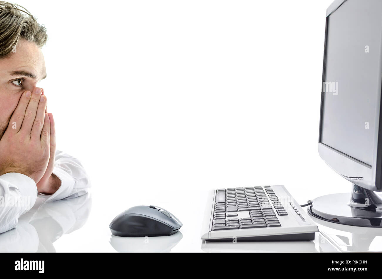 Office worker using computer concerned hi-res stock photography and ...