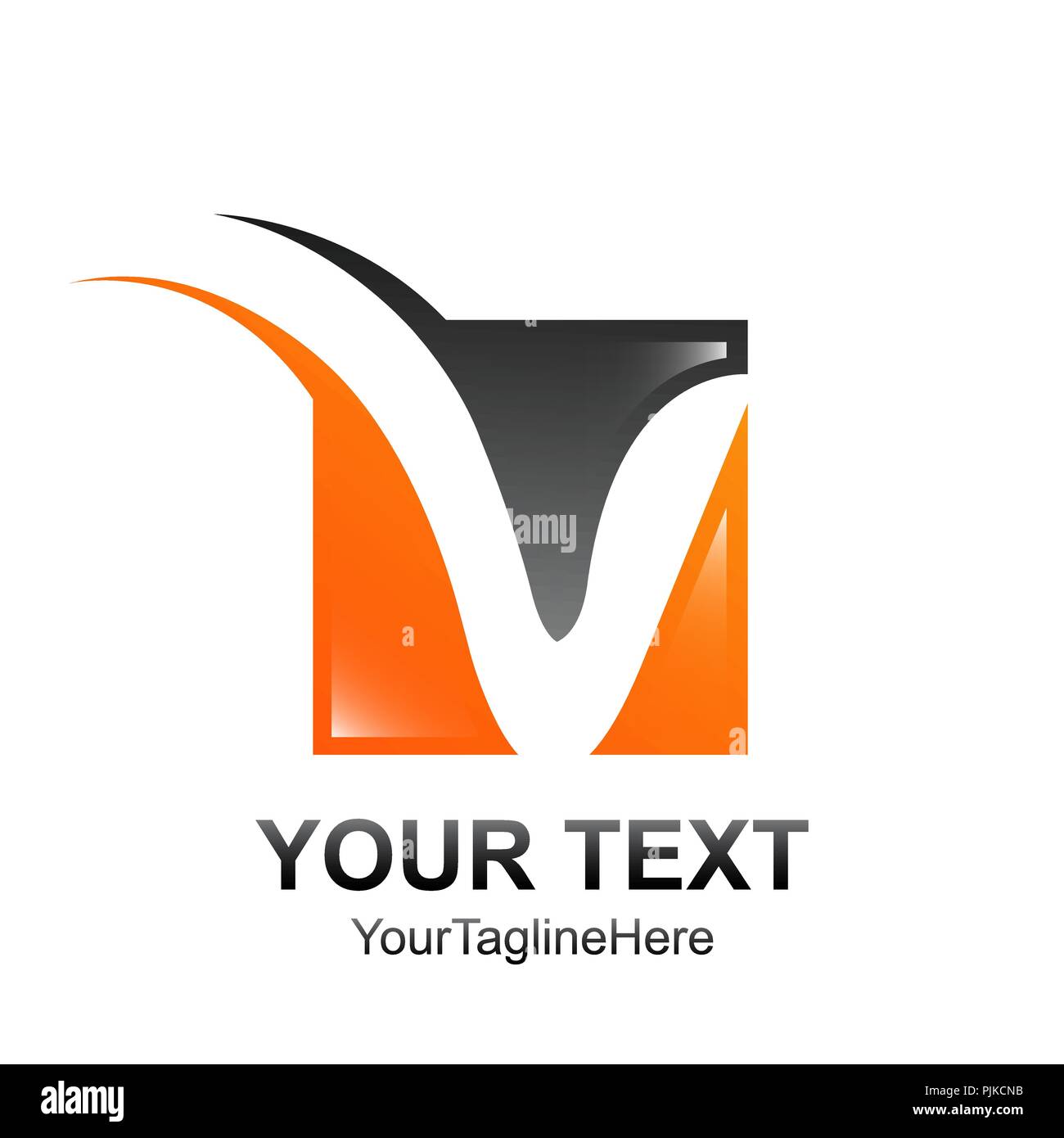 Initial letter V logo template colored black orange square swoosh ...