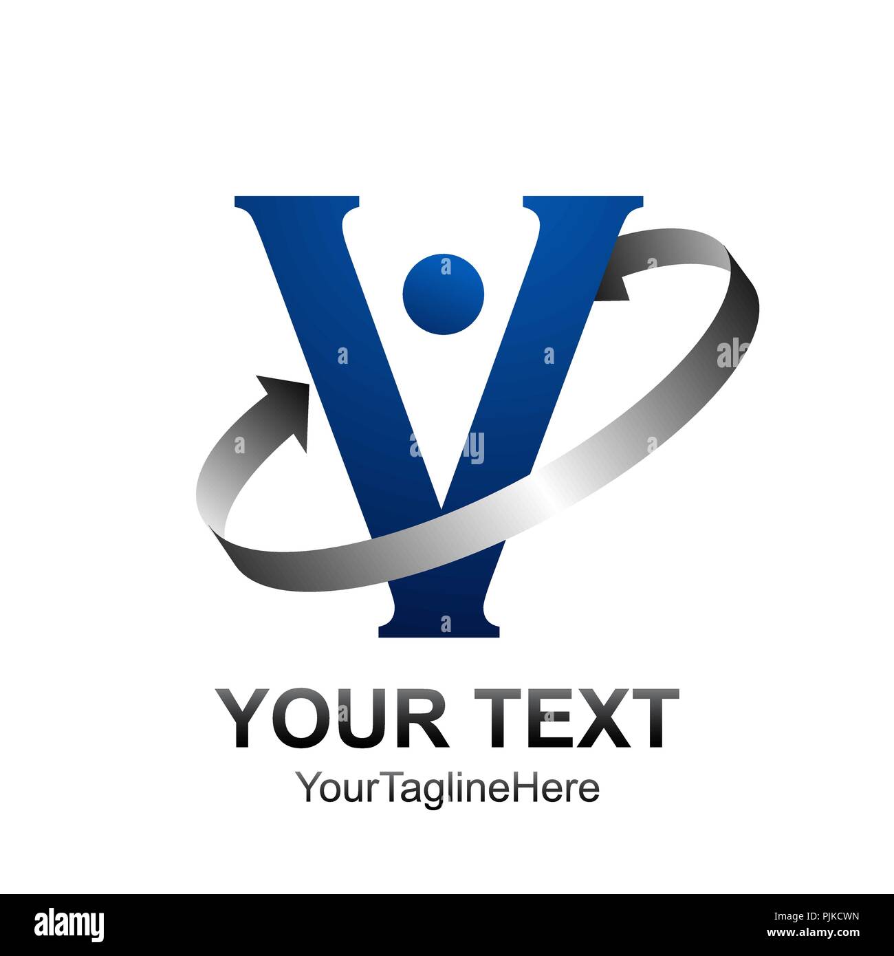 Initial letter V logo template colored blue silver swoosh arrow human ...