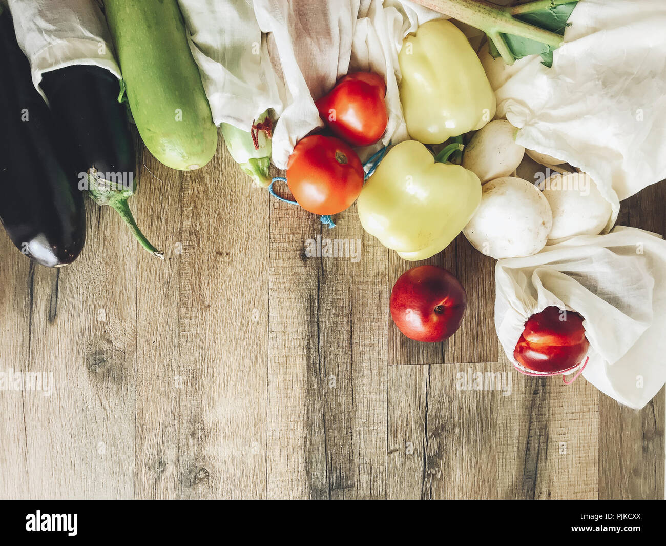 zero waste shopping concept. fresh vegetables in eco cotton bags on ...