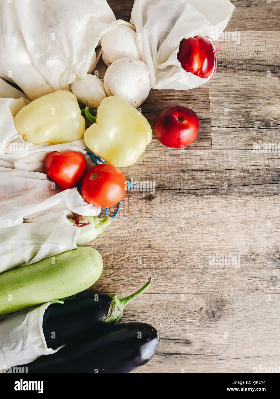 zero waste shopping concept. fresh vegetables in eco cotton bags on ...