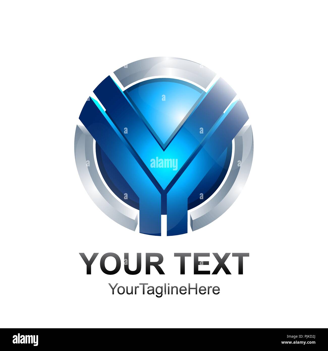 Initial letter Y logo template colored silver blue 3d sphere design for ...