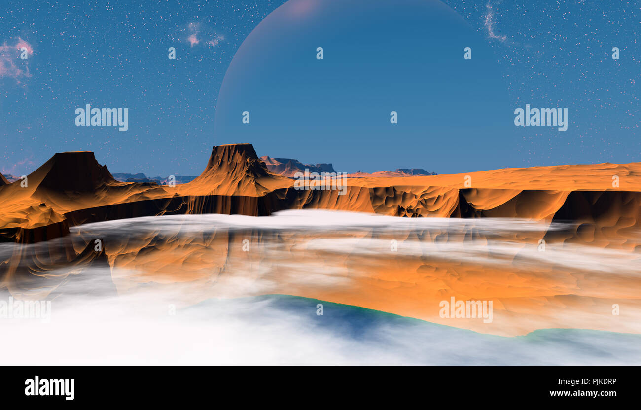 Fantasy alien planet. Above the clouds. 3D illustration Stock Photo - Alamy