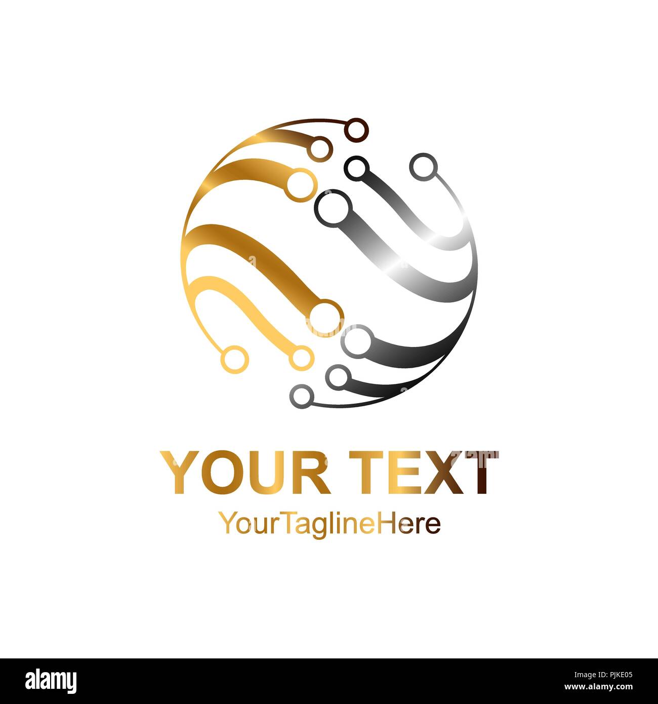 Abstract circle tech shiny logo concept colored gold silver for ...