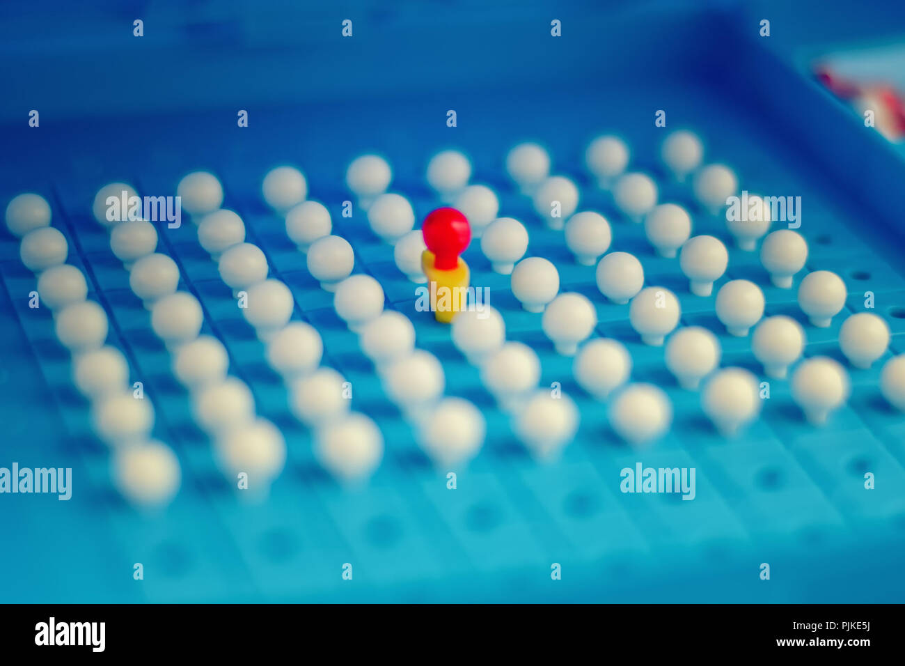 Unique red pin among many white ones. Concept of stand out of crowd ...