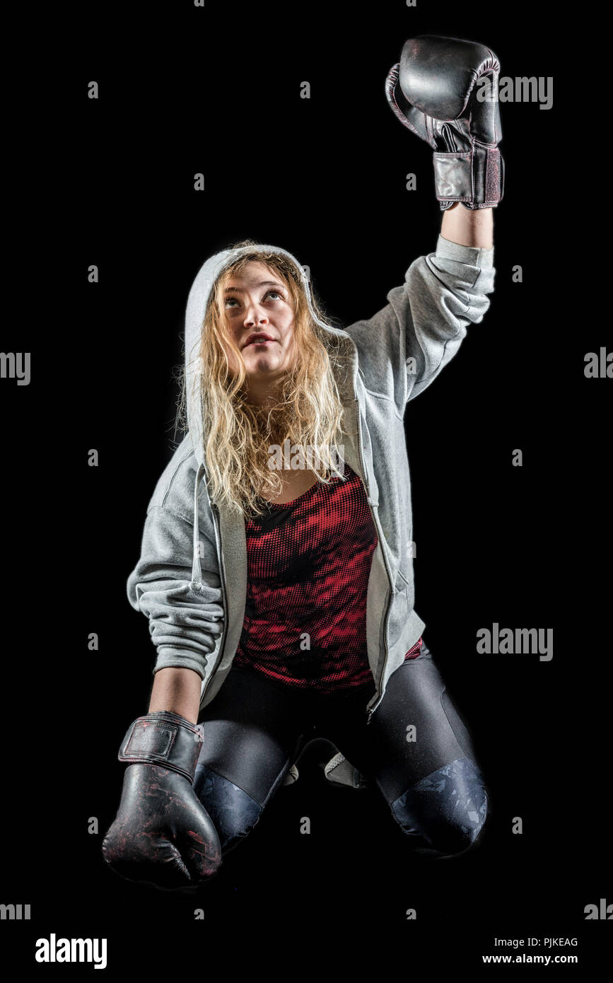 Female boxer, Woman, 21 years, Studio portrait Stock Photo - Alamy