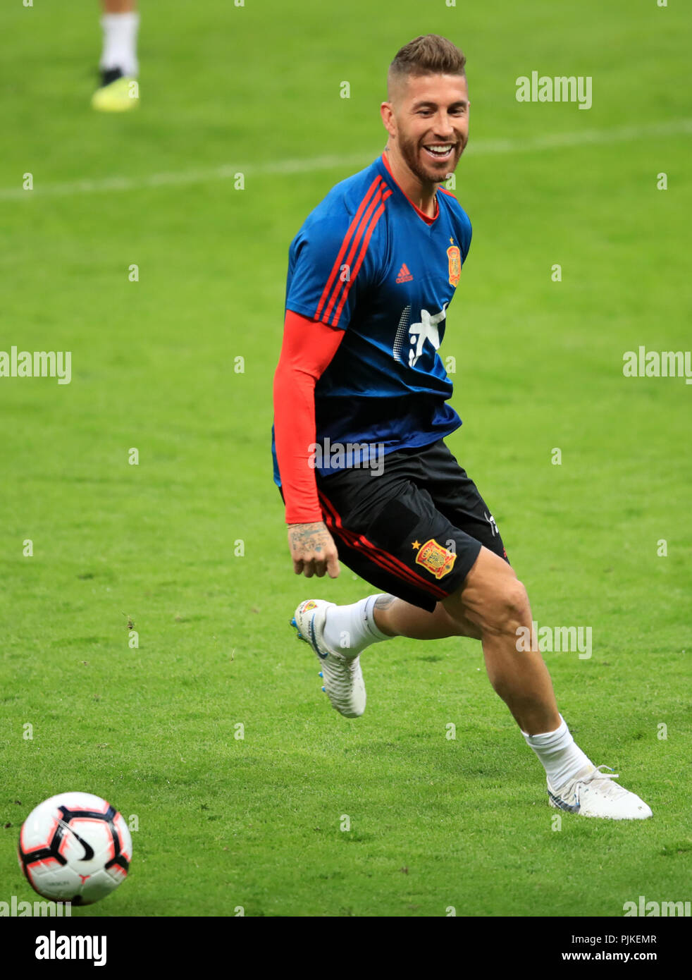 Spain's Sergio Ramos during the training session at Wembley Stadium ...