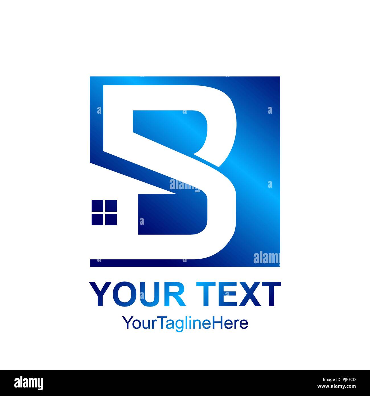 Initial letter B logo template colored blue home icon design for ...