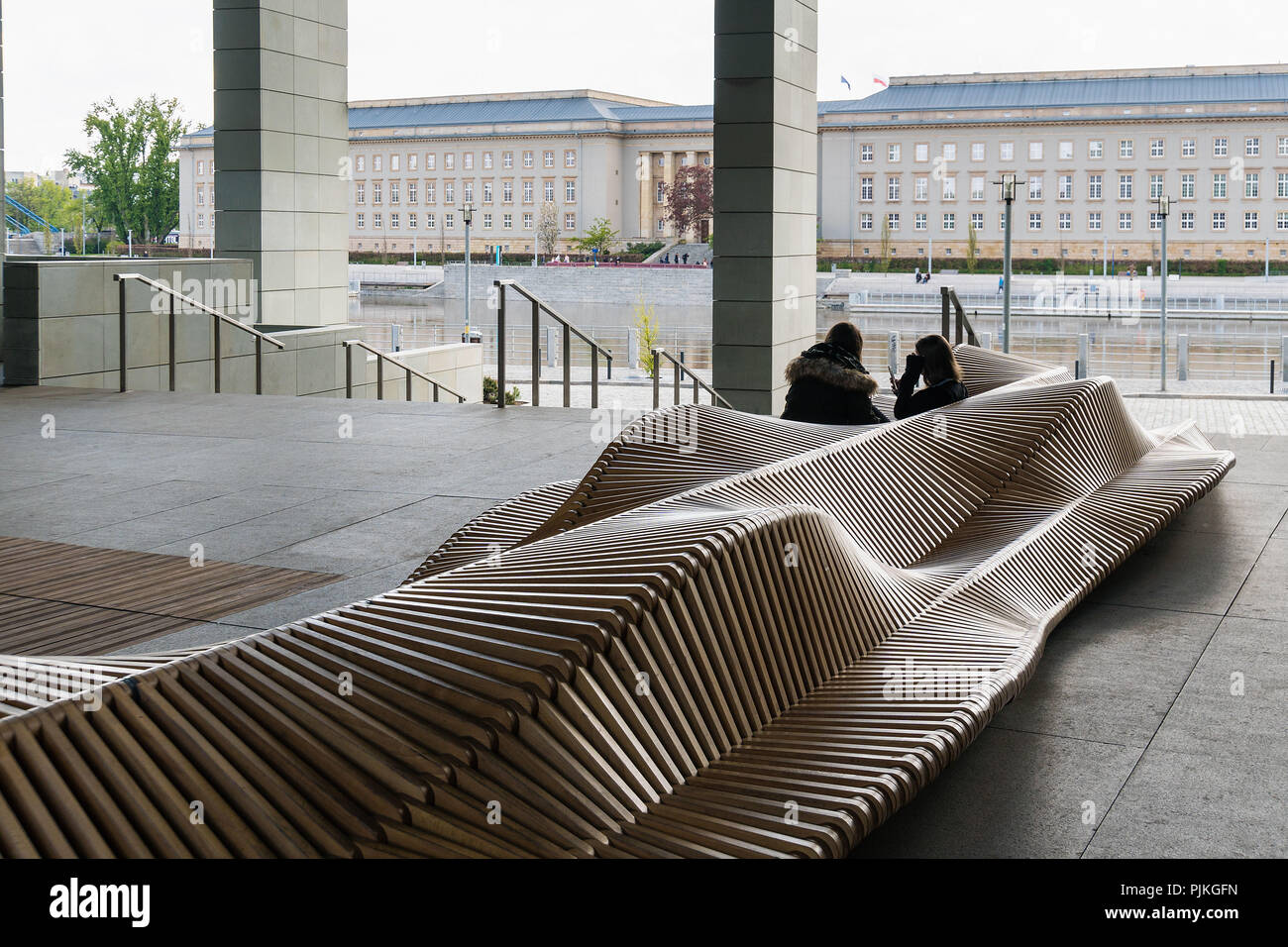 Poland, Wroclaw, University Library, bench, two female students Stock ...