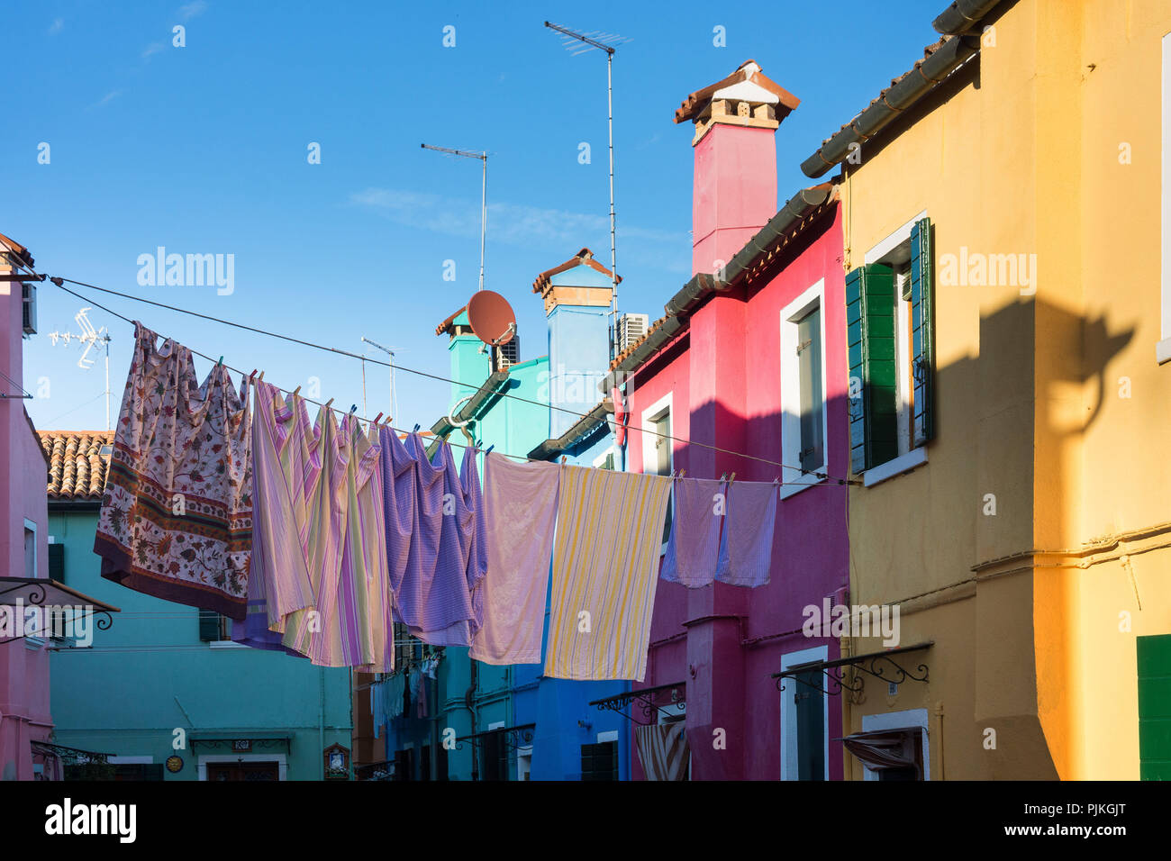 Venetian lagoon, island of Burano, laundry Stock Photo - Alamy