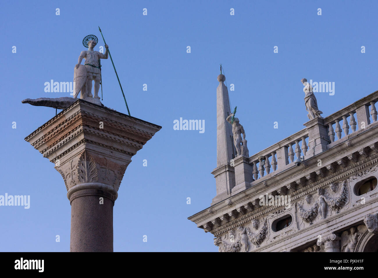 Venice, Piazzetta San Marco, statue of Saint Theodore, patron saint ...