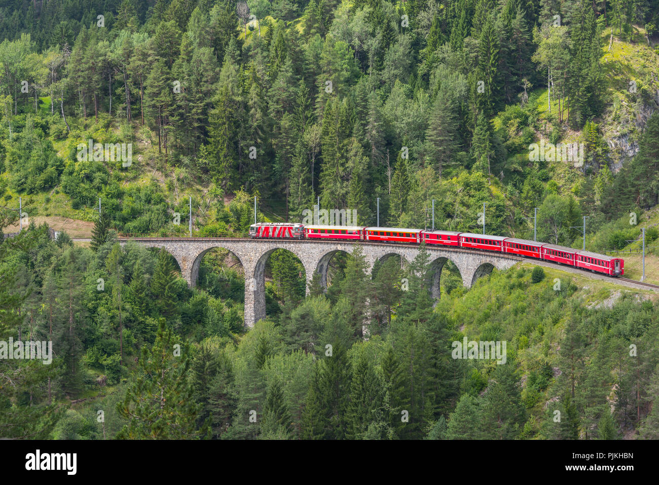 Rhaetian Railway on Landwasser Viaduct Filisur, near Filisur, region ...