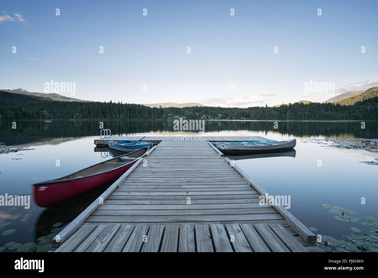 Sunset at Dutch Lake, jetty, Canada Stock Photo - Alamy