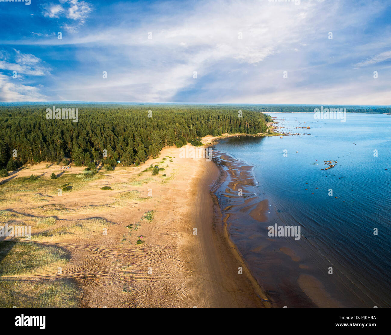 Aerial view of seashore with beach, lagoons and coral reefs. Coastline ...