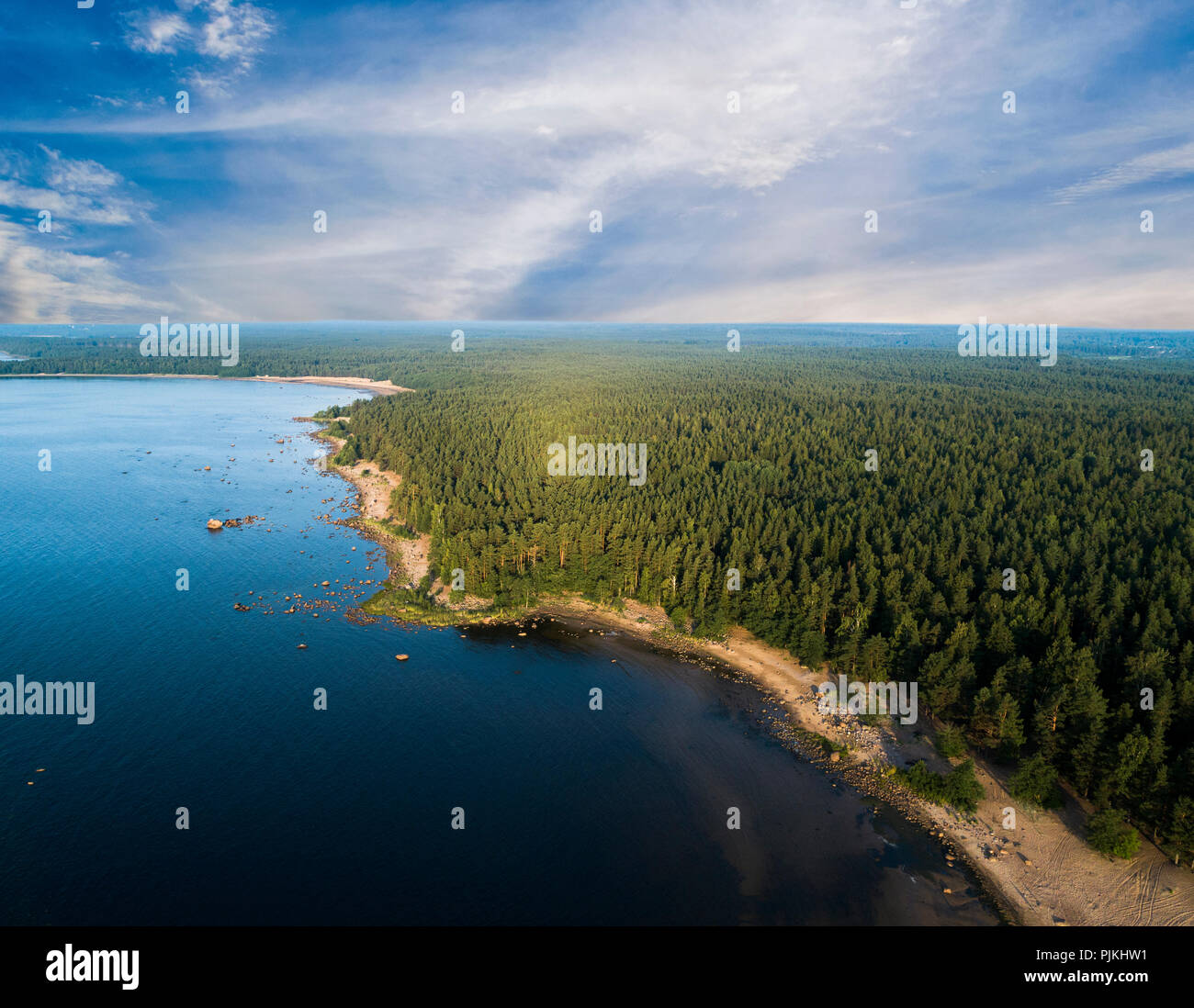 Aerial view of seashore with beach, lagoons and coral reefs. Coastline ...