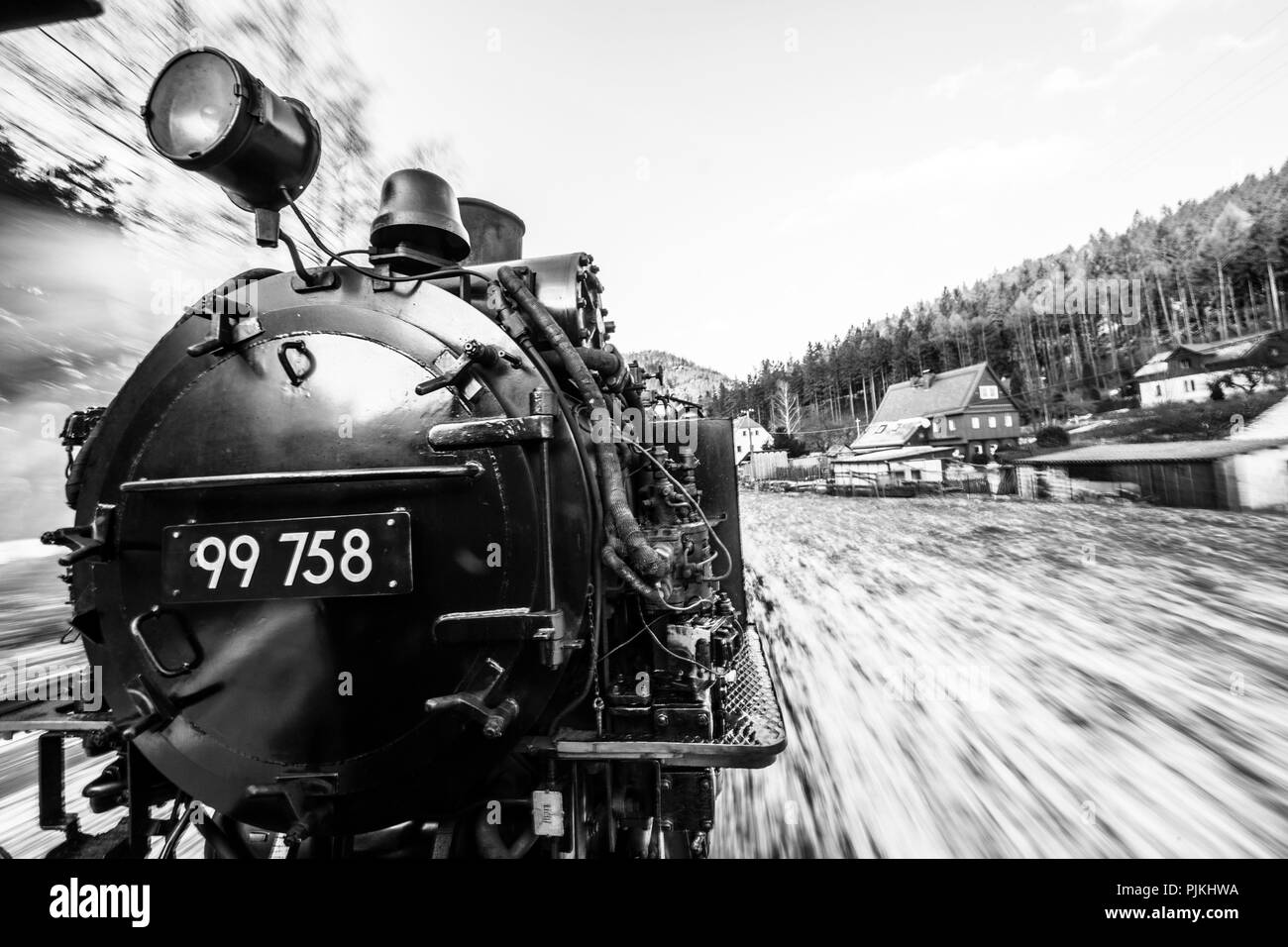 Germany, Saxony, Upper Lusatia, Oybin, steam locomotive driving Stock ...
