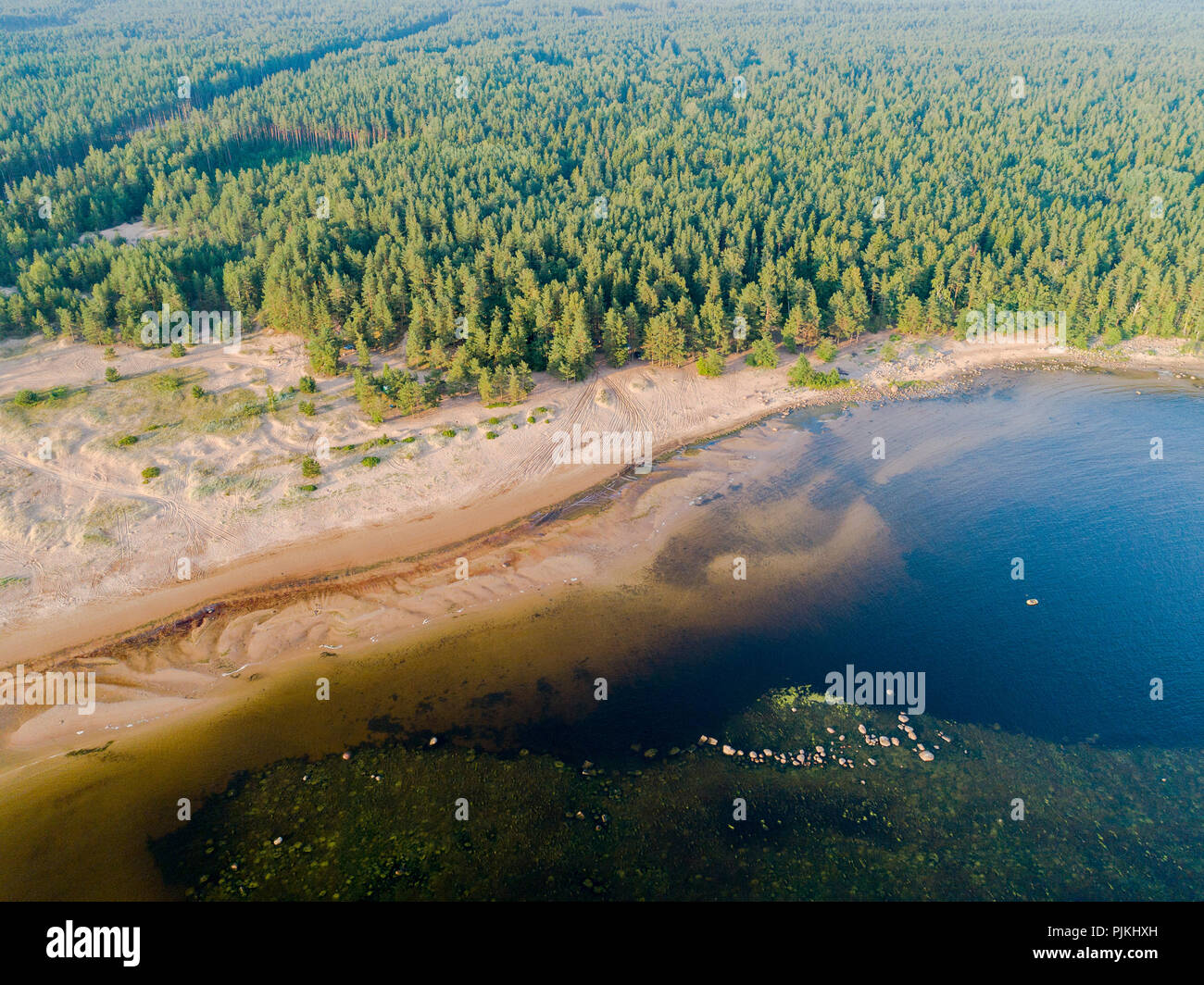 Aerial view of seashore with beach, lagoons and coral reefs. Coastline ...