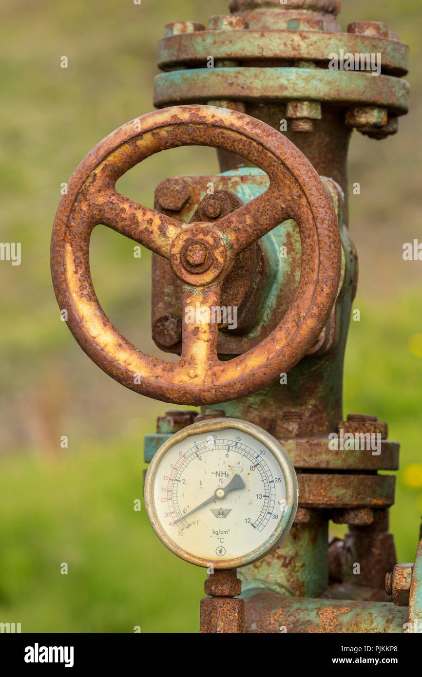 Junkyard, Instruments, rusty wheel, Pressure gauge, barrier Stock Photo ...