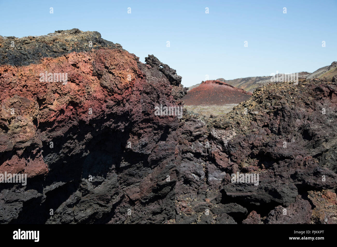 Iceland, Krafla volcano, fresh lava fields in the Krafla caldera, red ...