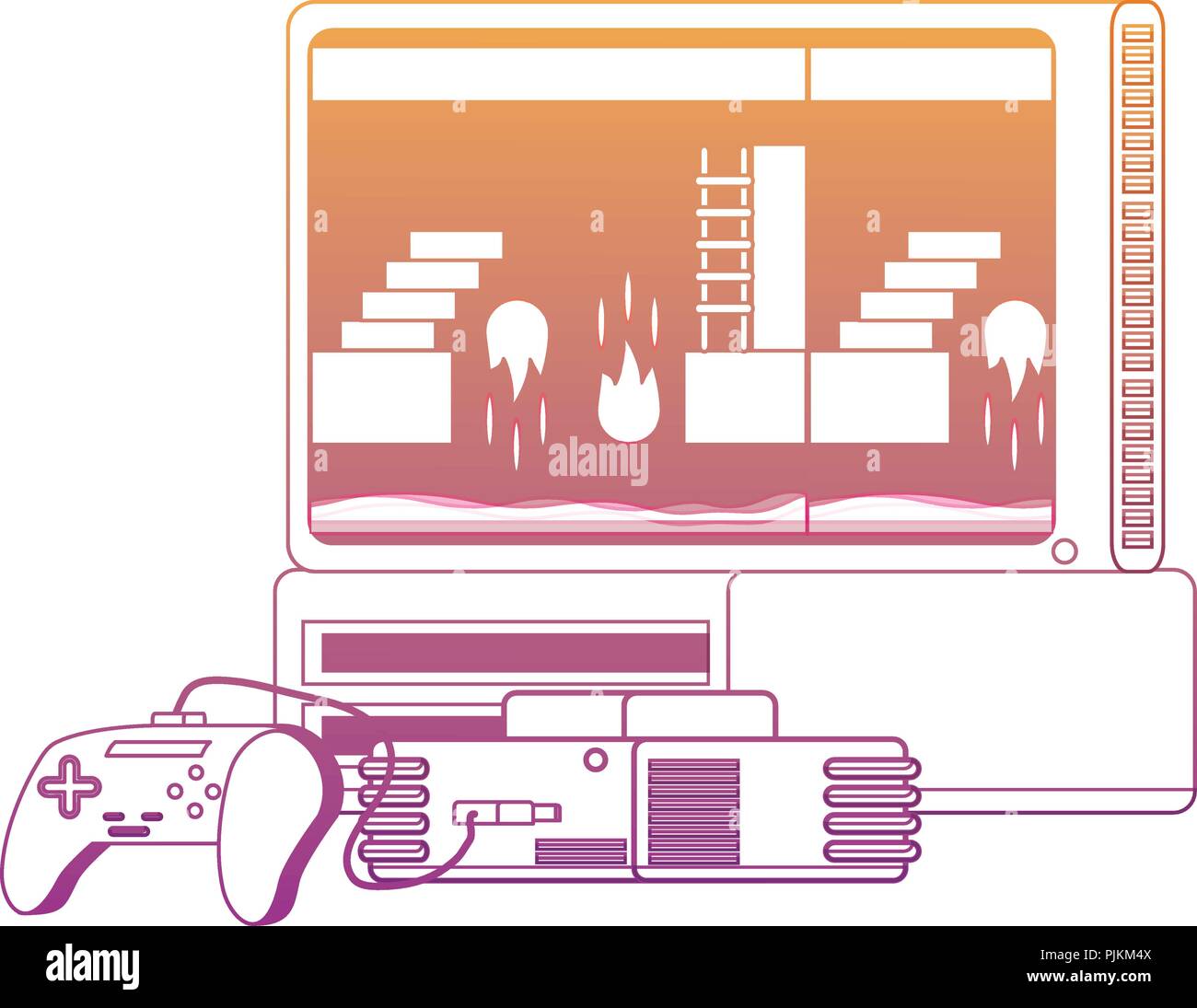television with game console and controller over white background ...