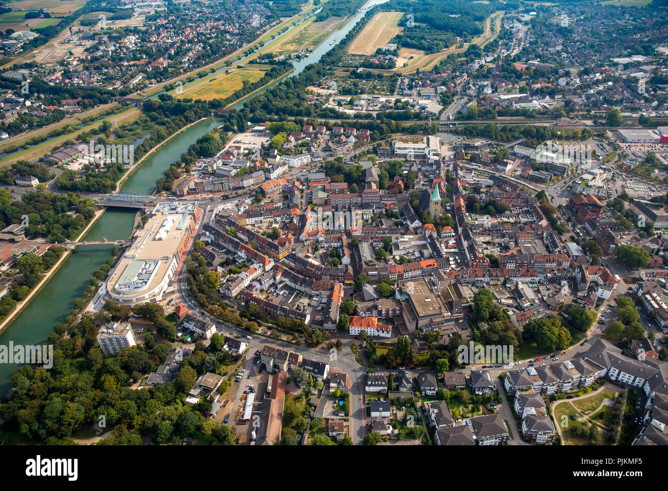 Aerial view, overview of the city center of Dorsten with the shopping ...