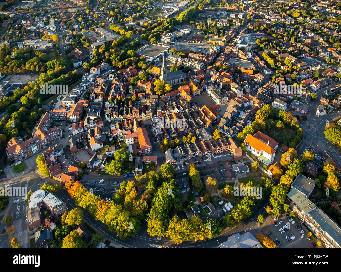 Aerial view, old town center Werne, St. Christophorus church, Old Town ...