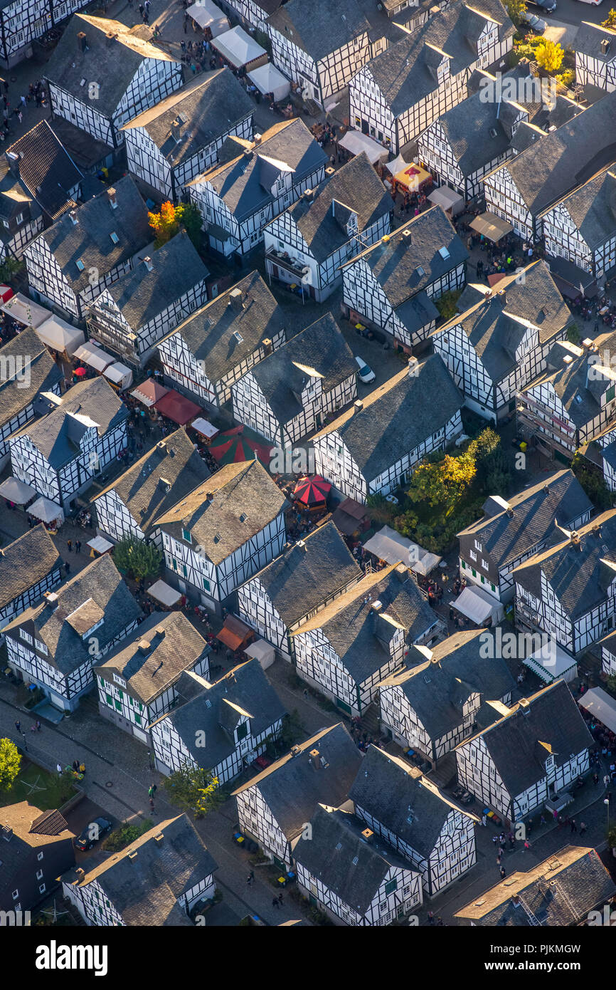 Aerial view, old town, historic center of Freudenberg, half-timbered ...
